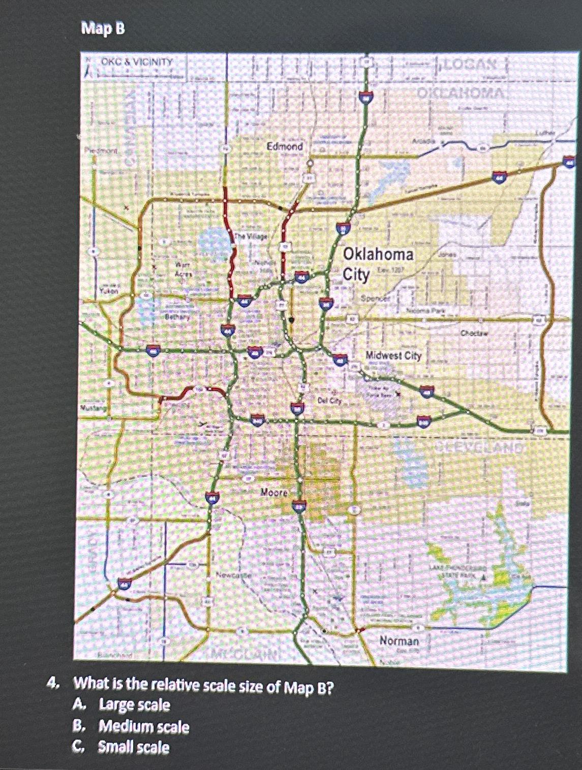 Solved Map B4. ﻿What is the relative scale size of Map B?A. | Chegg.com