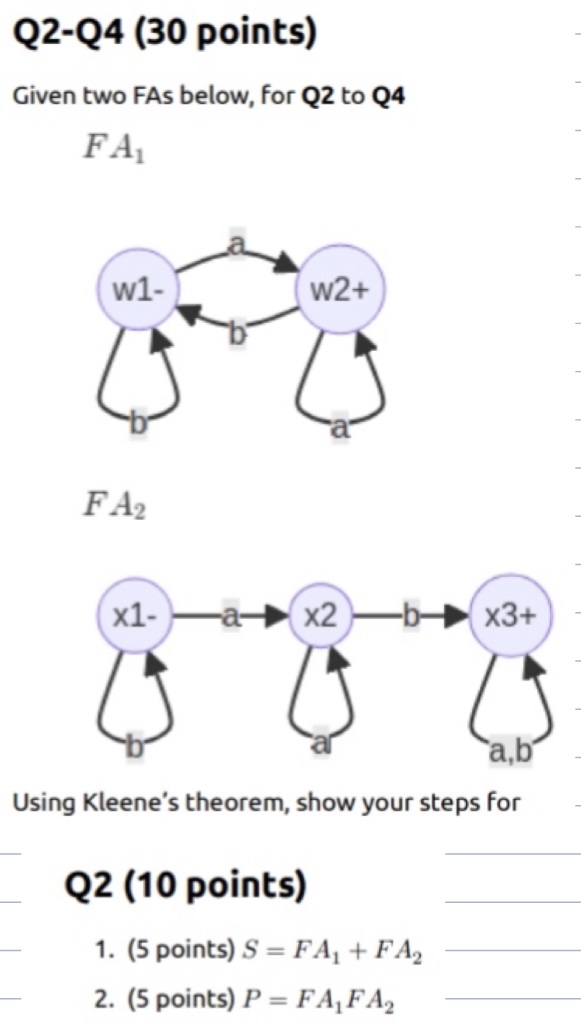 Q2-Q4 (30 ﻿points)Given two FAs below, for Q2 ﻿to | Chegg.com