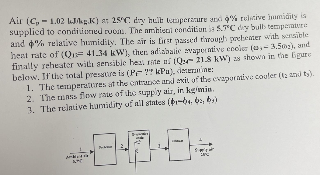 Solved Air )=(1.02kJkg.K ﻿at 25°C ﻿dry bulb temperature and | Chegg.com
