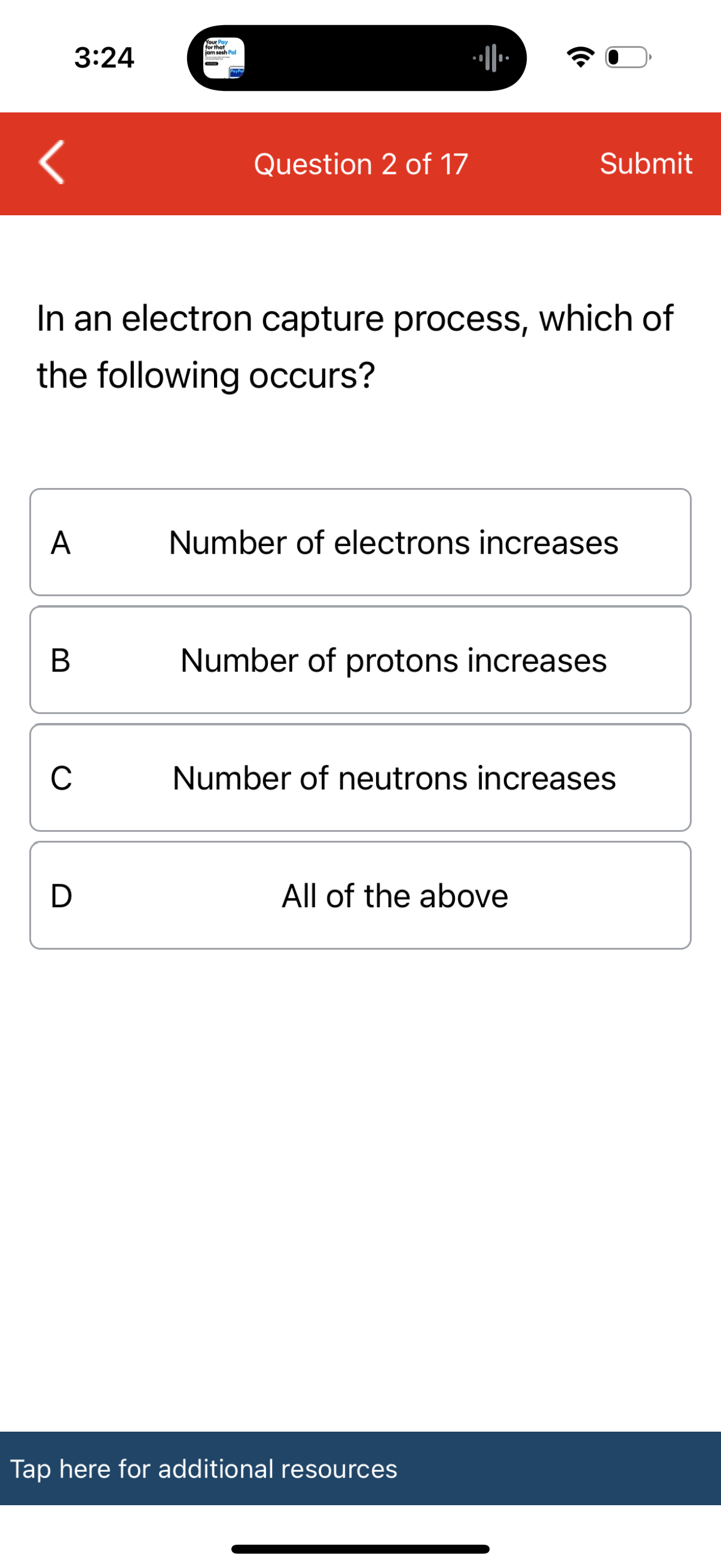 Solved 3:24Question 2 ﻿of 17SubmitIn an electron capture | Chegg.com