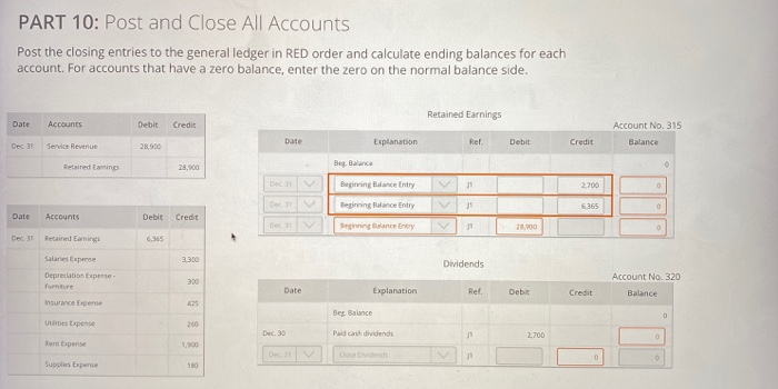 PART 10: Post and Close All Accounts Post the closing | Chegg.com