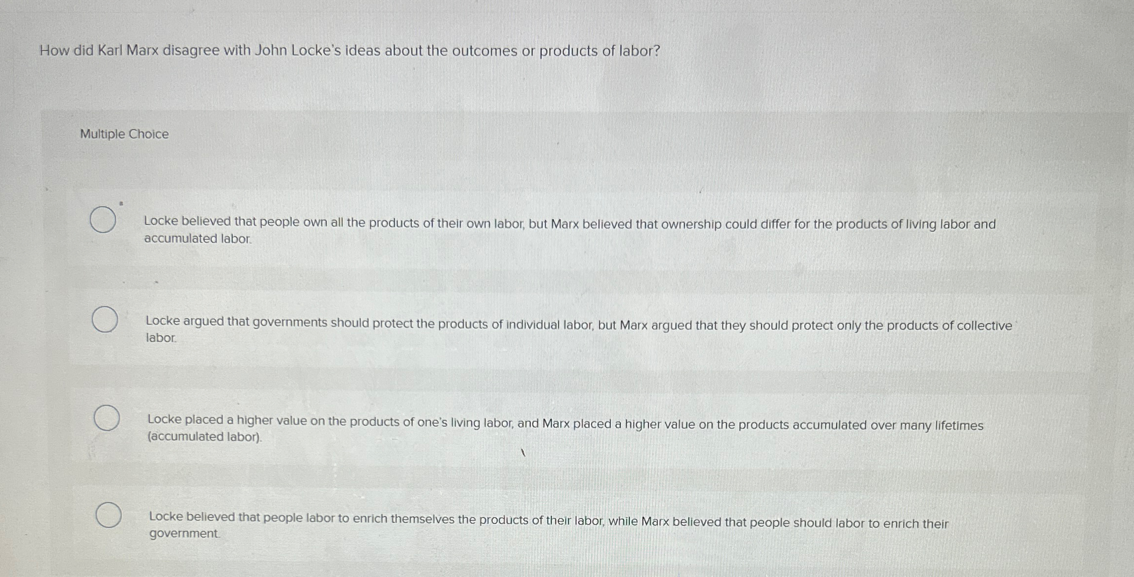 Solved How did Karl Marx disagree with John Locke's ideas | Chegg.com