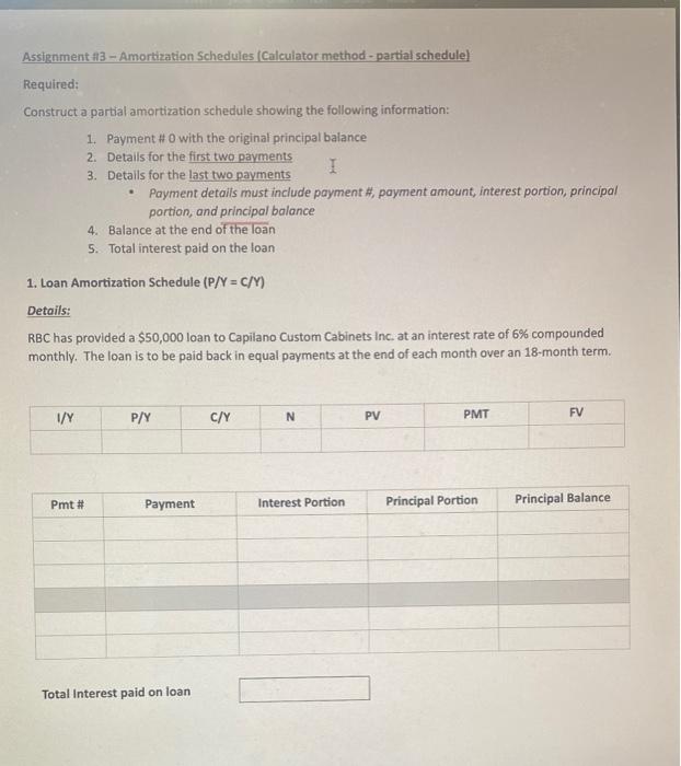 Solved Assignment A3 - Amortization Schedules (Calculator | Chegg.com