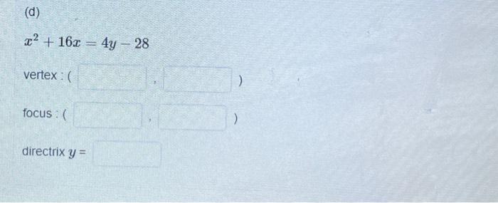 Solved (1 point) Find the vertex, focus, and directrix for | Chegg.com