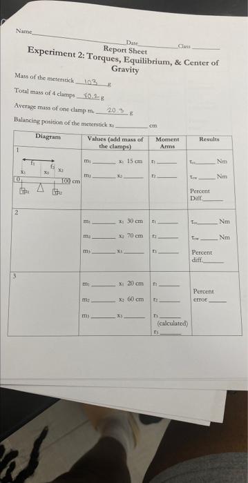 Date Experiment 2: "Teport Sheet Gravity Mass of the | Chegg.com