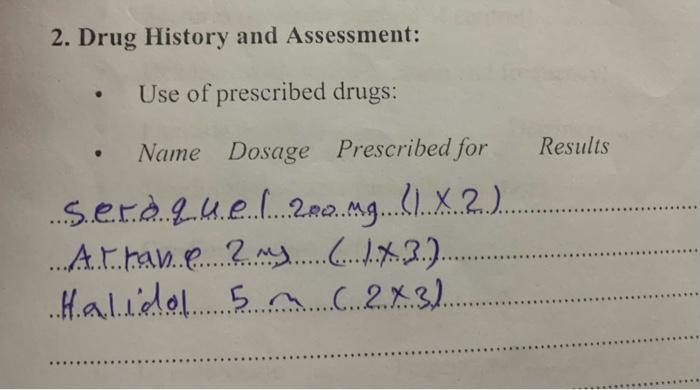 2. Drug History and Assessment: - Use of prescribed | Chegg.com