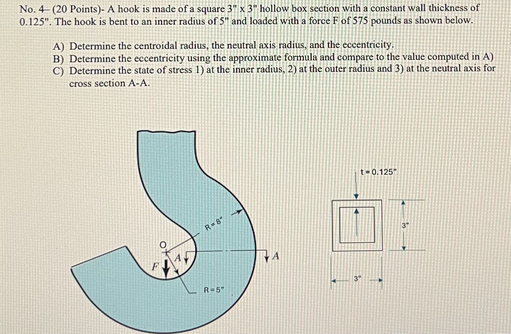Solved No. 4 ( 20 ﻿Points)- ﻿A hook is made of a square | Chegg.com