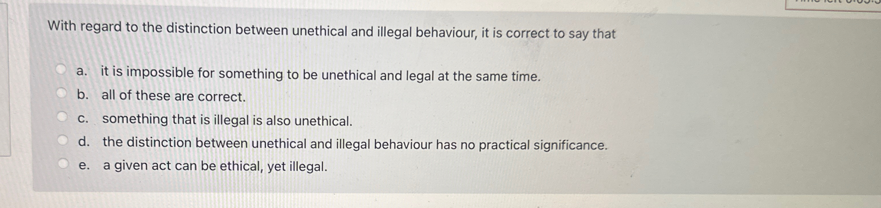 Solved With regard to the distinction between unethical and | Chegg.com