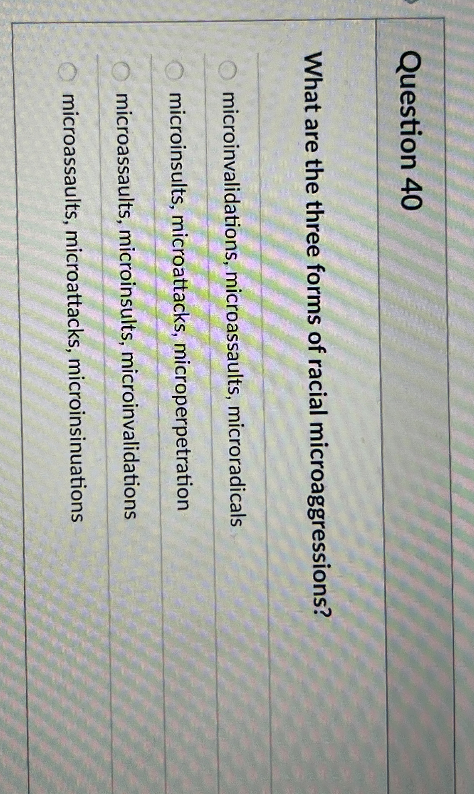 Solved Question 40What are the three forms of racial | Chegg.com