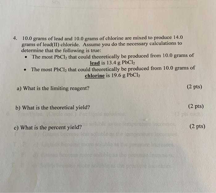 Solved 4. 10.0 grams of lead and 10.0 grams of chlorine are | Chegg.com