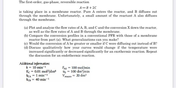 Solved The first-order, gas-phase, reversible reaction | Chegg.com