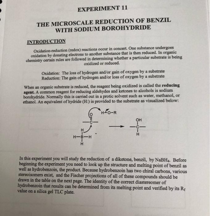 Solved EXPERIMENT 11 THE MICROSCALE REDUCTION OF BENZIL WITH | Chegg.com