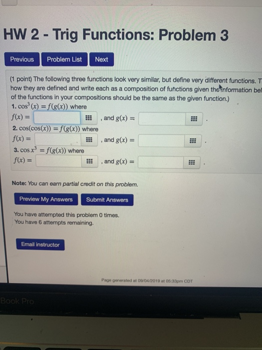 Solved HW 2 - Trig Functions: Problem 3 Previous Problem | Chegg.com