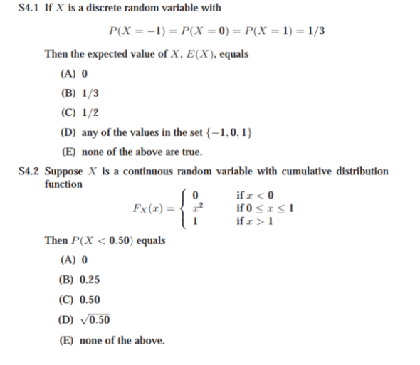 Solved S4.1 ﻿If x ﻿is a discrete random variable | Chegg.com