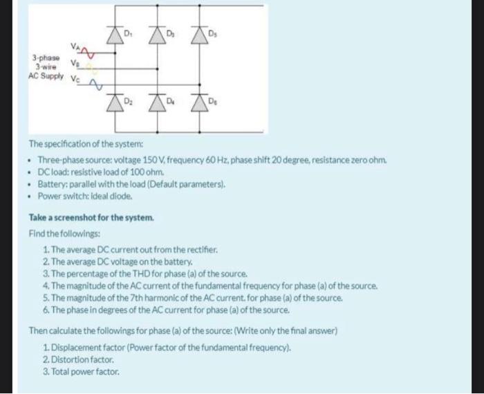 Solved The specification of the system: - Three-phase | Chegg.com
