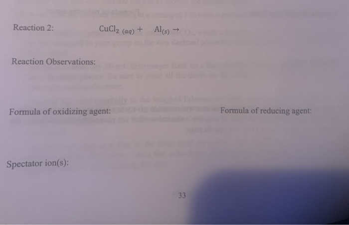 Solved Reaction 2: CuCl2 (aq) + Al(s) Reaction Observations: | Chegg.com