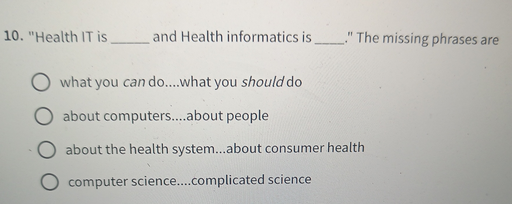 Solved "Health IT is ﻿and Health informatics is " ﻿The | Chegg.com