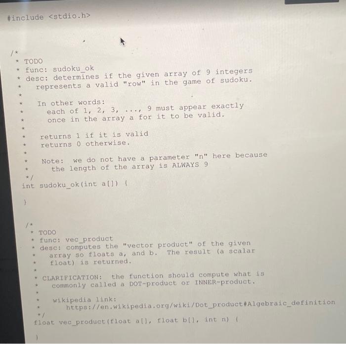 Solved include stdio. h * TODO * func: sudoku ok * desc: | Chegg.com Solved include stdio. h * TODO * func: sudoku ok * desc: | Chegg.com