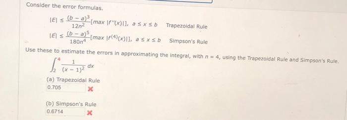 Solved Consider the error formulas. 12n2 Trapezoidal Rule | Chegg.com