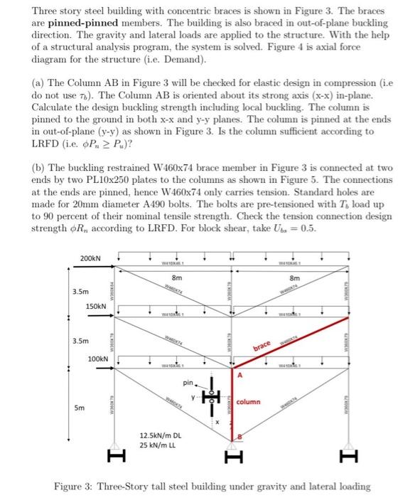 Three story steel building with concentric braces is | Chegg.com