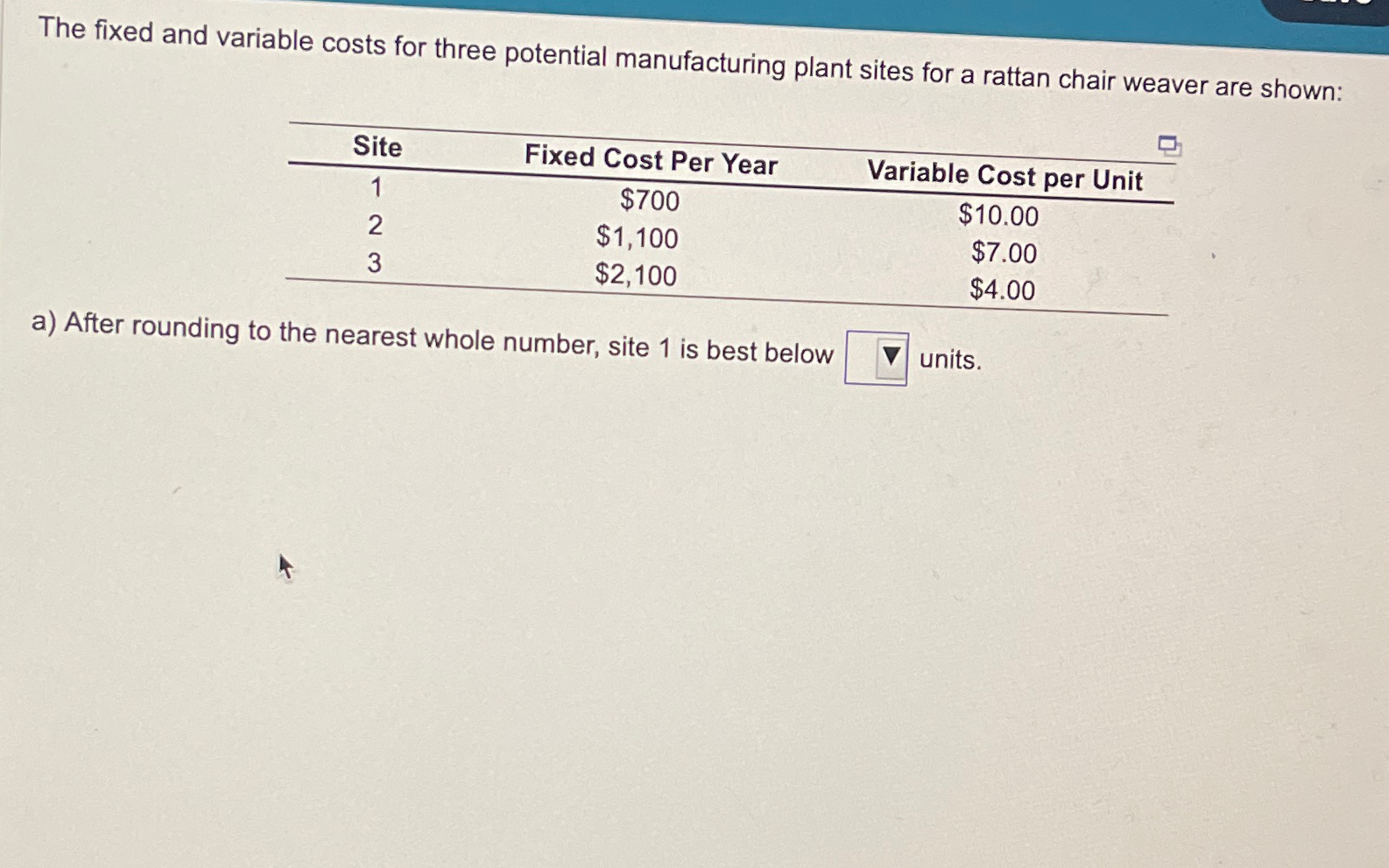 Solved The fixed and variable costs for three potential | Chegg.com
