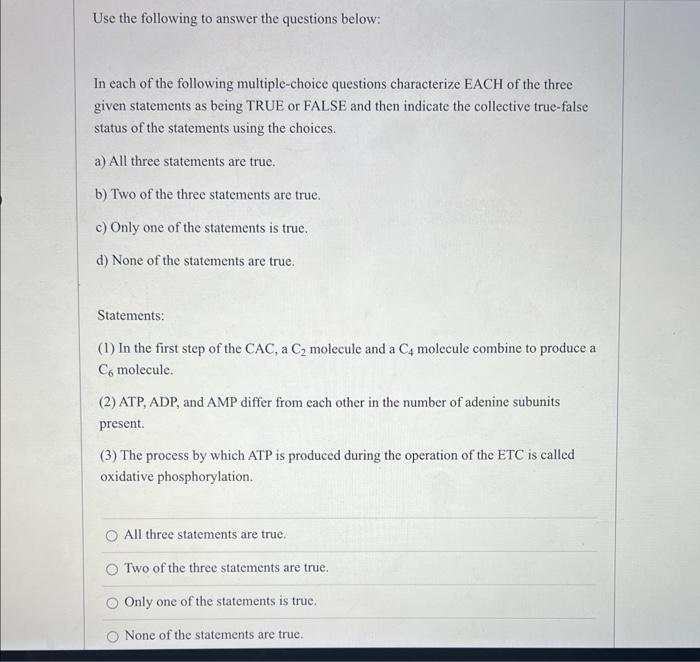 Solved Use the following to answer the questions below: In | Chegg.com