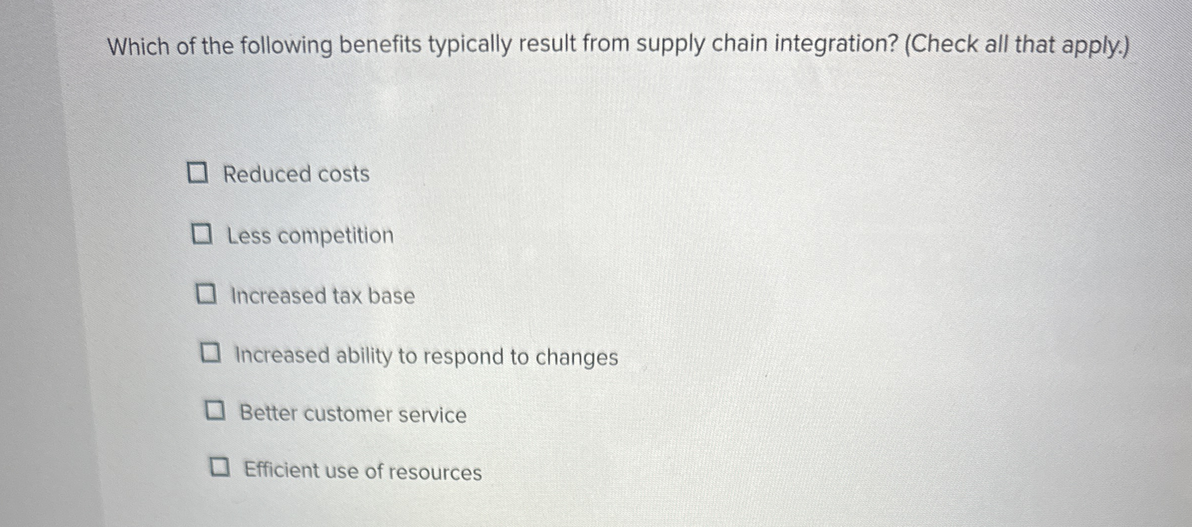 Solved Which of the following benefits typically result from | Chegg.com