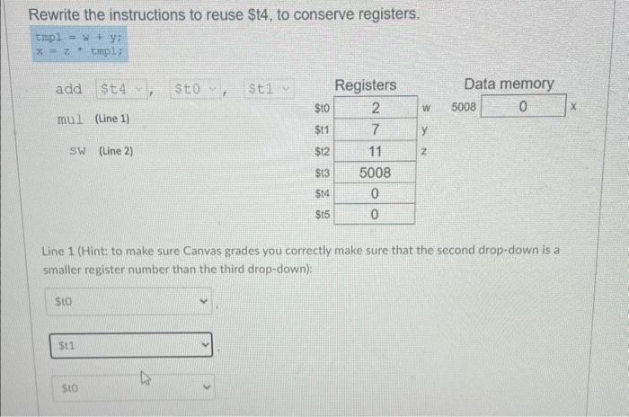 Solved Rewrite the instructions to reuse $t4, to conserve | Chegg.com