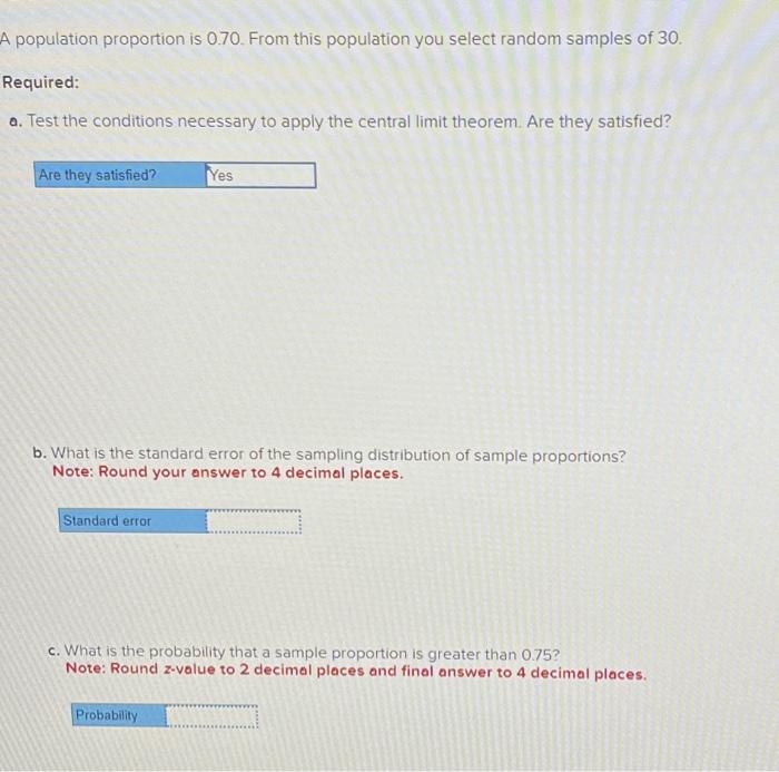 Solved population proportion is 0.70 . From this population | Chegg.com
