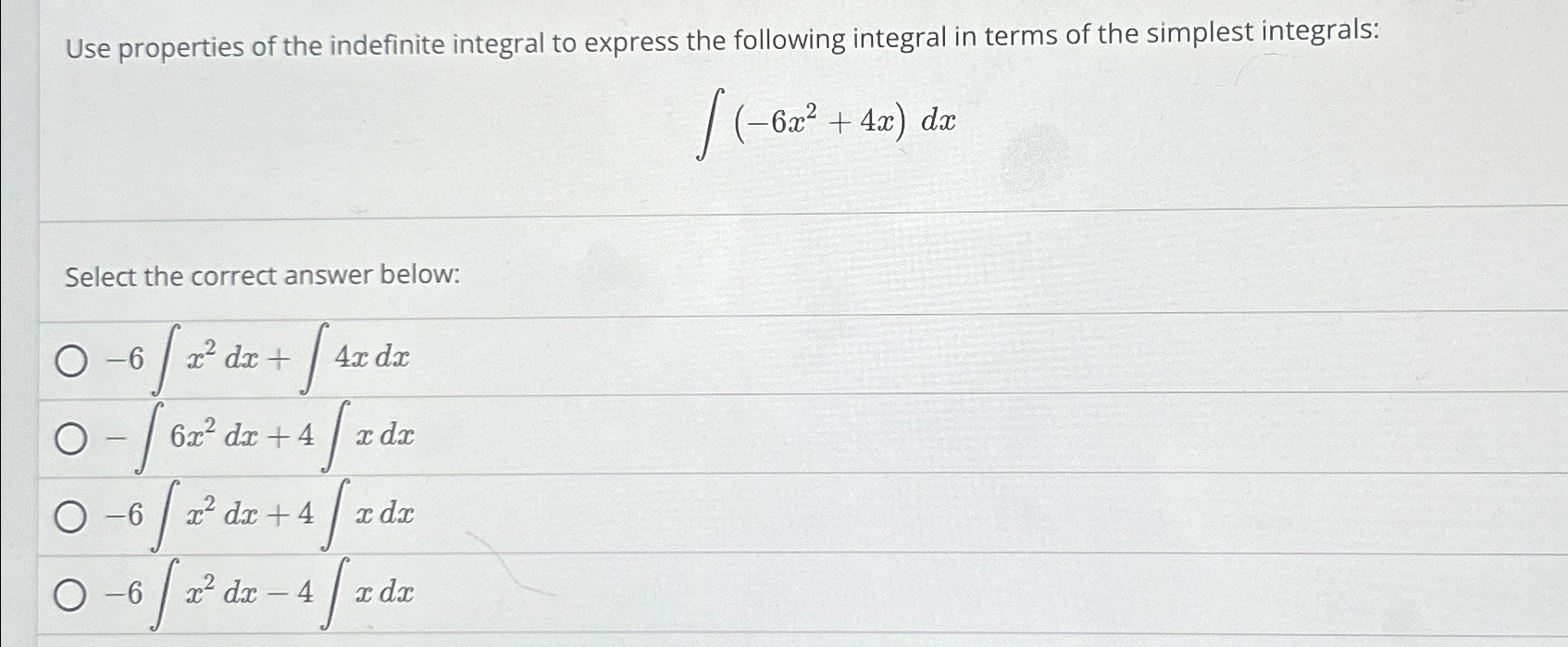 Solved Use properties of the indefinite integral to express | Chegg.com