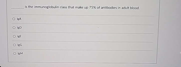 Solved is the immunoglobulin class that make up 75% ﻿of | Chegg.com