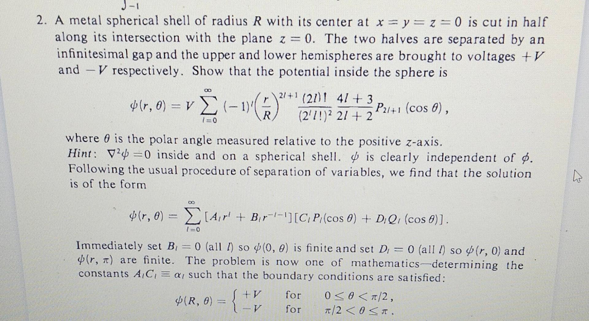 Solved 2. A metal spherical shell of radius R with its | Chegg.com