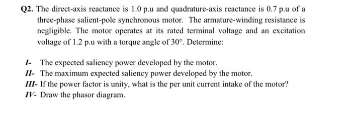 Solved Q2. The direct-axis reactance is 1.0 p.u and | Chegg.com