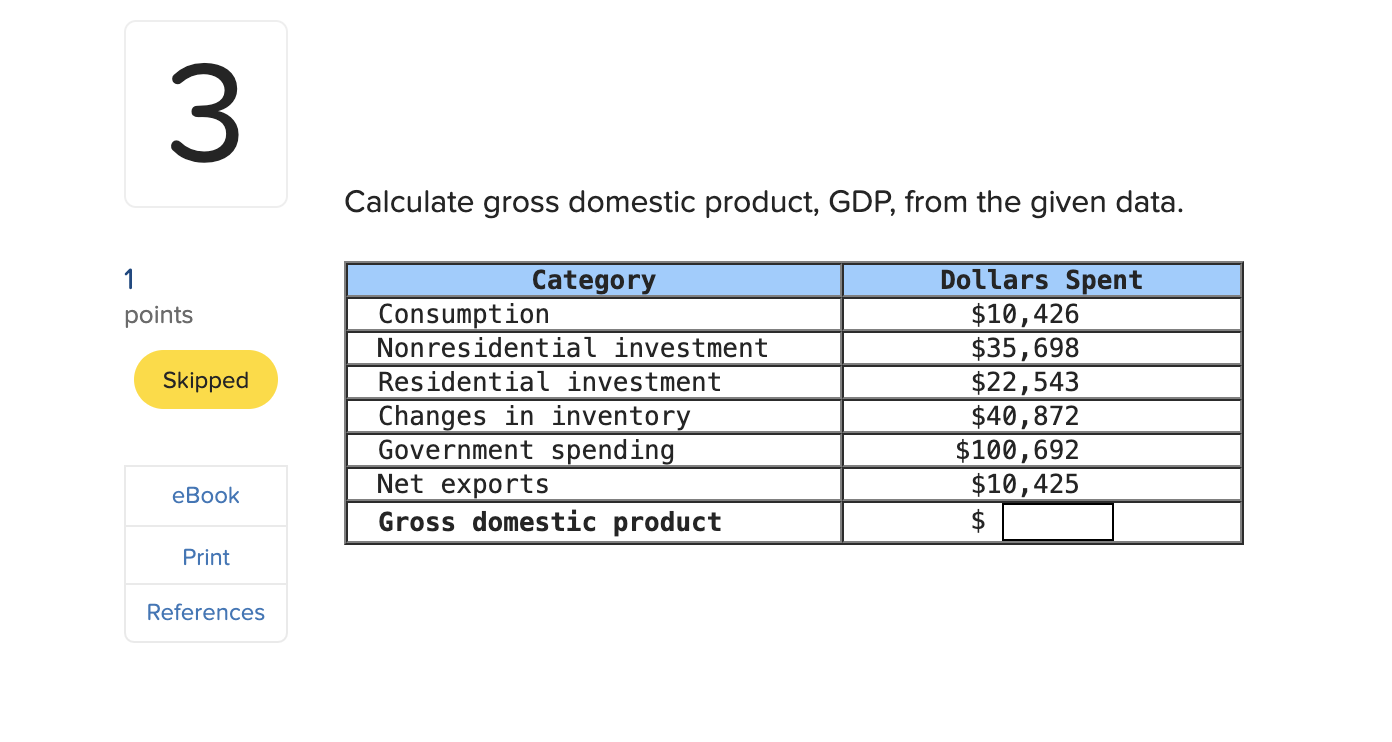 Solved Calculate gross domestic product, GDP, ﻿from the | Chegg.com