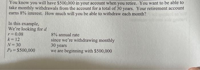 Solved You know you will have $500,000 in your account when | Chegg.com