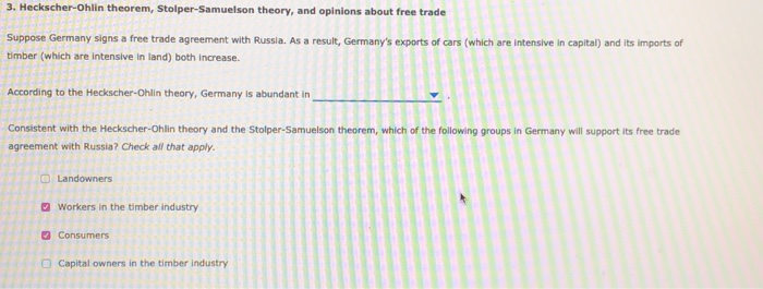 Solved 3. Heckscher-Ohlin theorem, Stolper-Samuelson theory, | Chegg.com