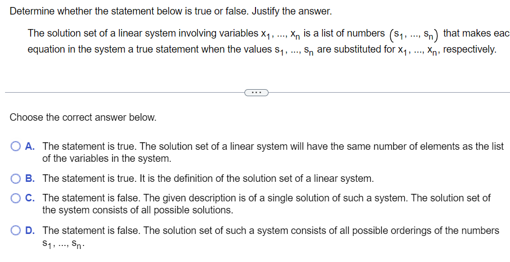 Solved Determine whether the statement below is true or | Chegg.com