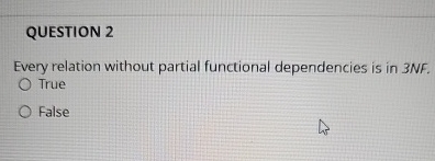 Solved QUESTION 2 ﻿Every relation without partial functional | Chegg.com