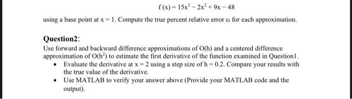 Solved Numerical Please Solve Question 2 Using Matlab 