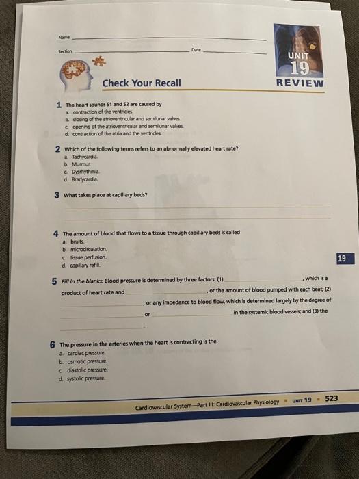 Solved Name Section Date Check Your Recall 1 The heart | Chegg.com