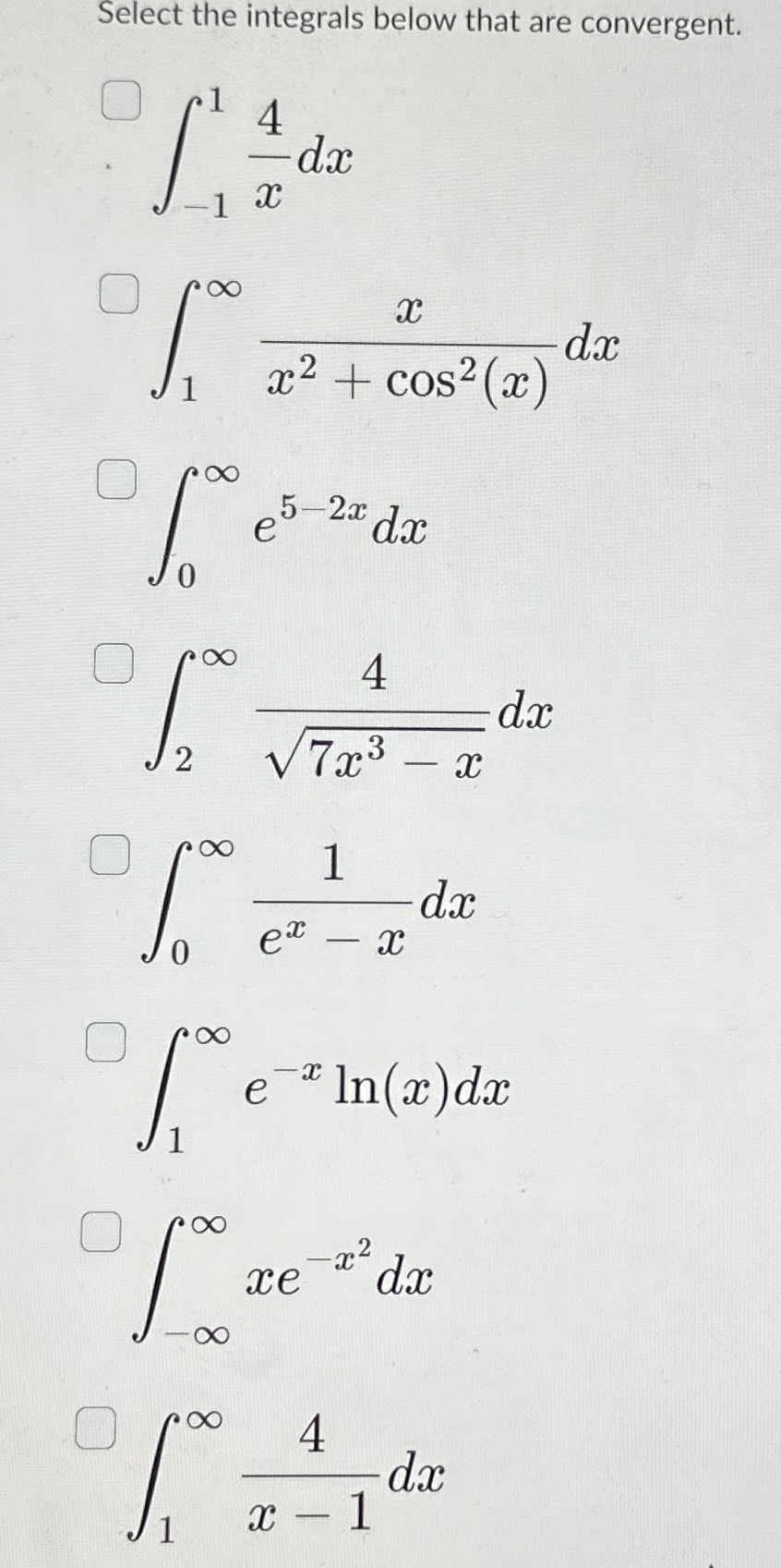 Solved Select the integrals below that are | Chegg.com