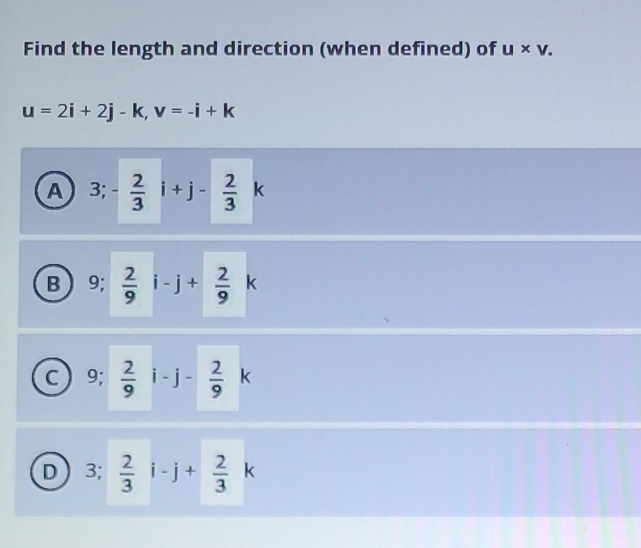 Solved Find the length and direction (when defined) of u×v. | Chegg.com