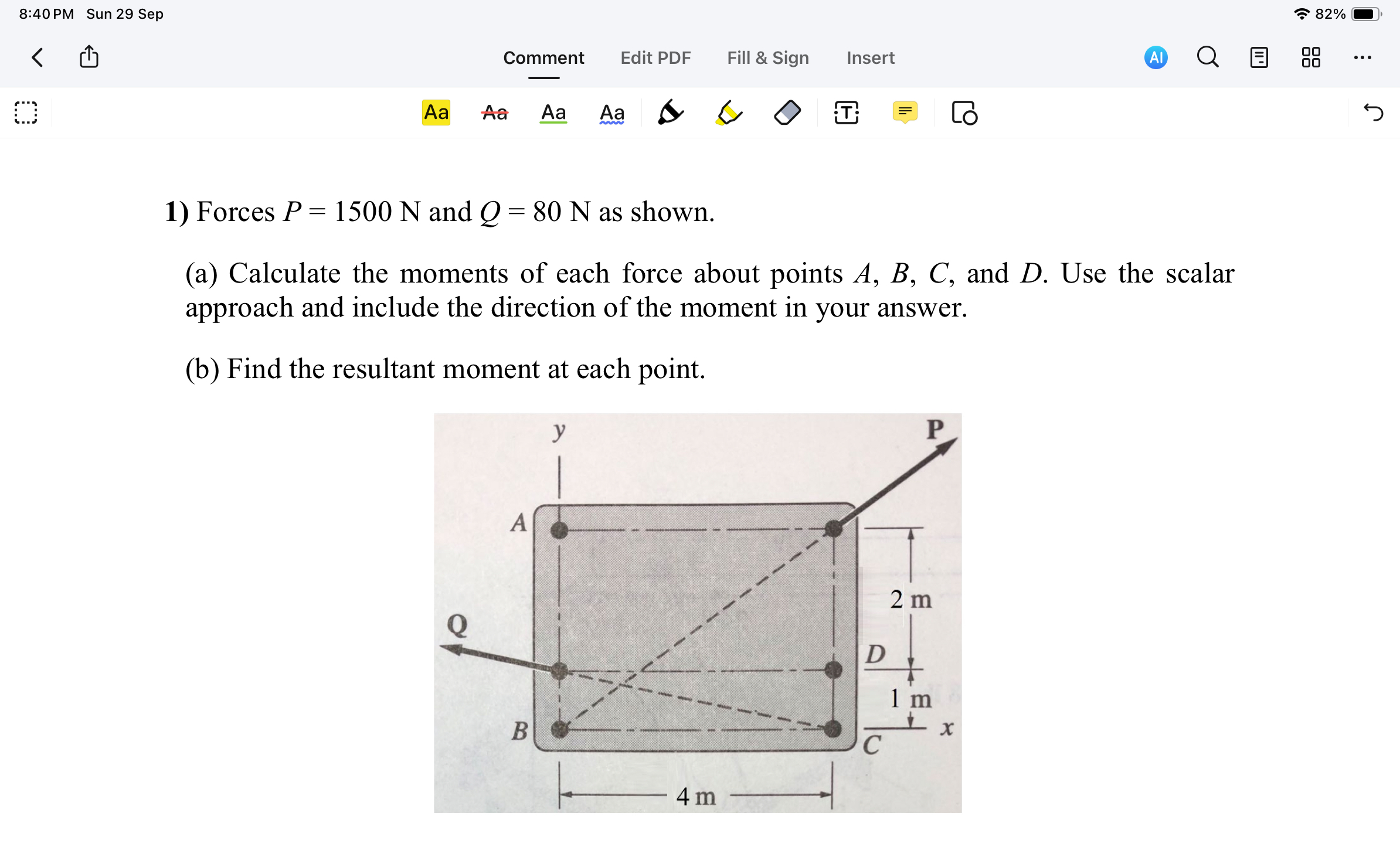Solved Forces P=1500N ﻿and Q=80N ﻿as shown.(a) ﻿Calculate | Chegg.com