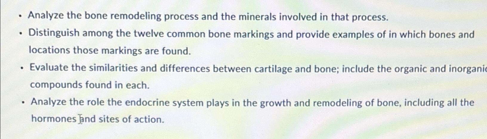 Solved Analyze the bone remodeling process and the minerals | Chegg.com