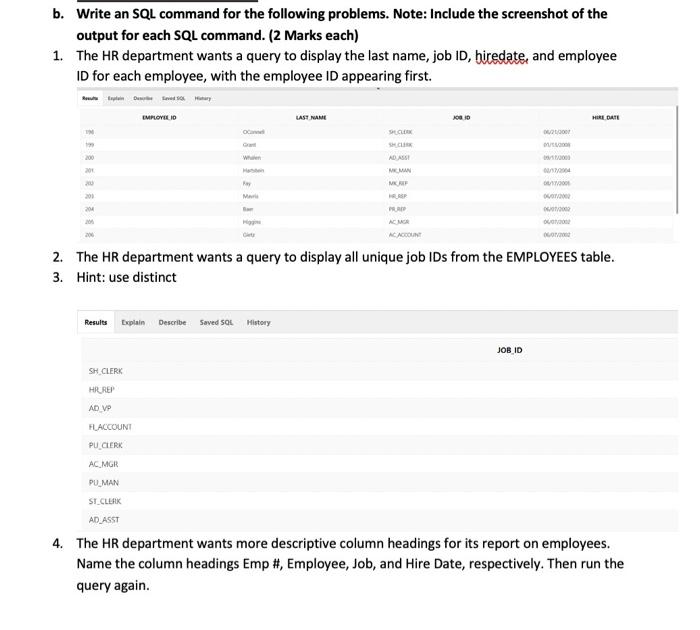Solved B Write An Sql Command For The Following Problems 1383