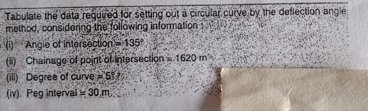 Solved Tabulate the data required for setting out a circular | Chegg.com