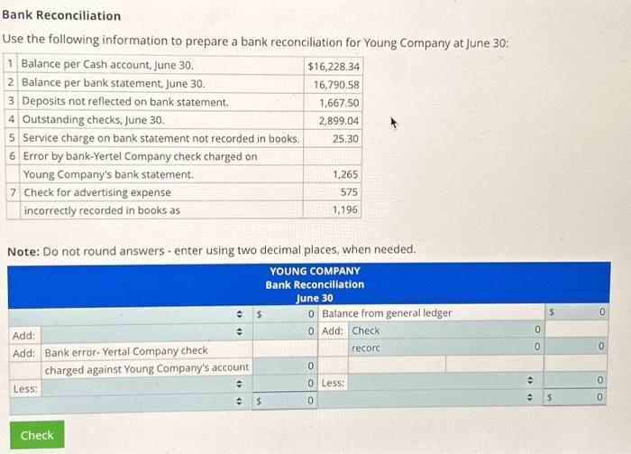 Solved Bank Reconciliation Use the following information to | Chegg.com