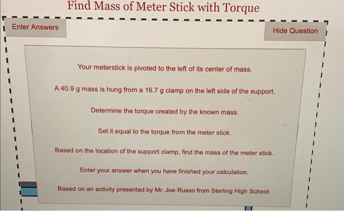 Solved Find Mass of Meter Stick with Torque Enter Answers | Chegg.com