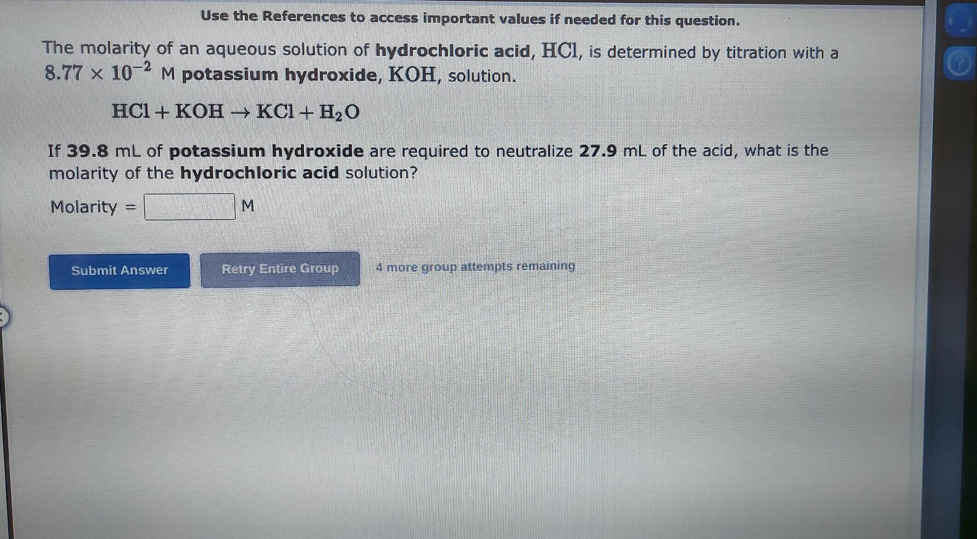 Solved The molarity of an aqueous solution of hydrochloric | Chegg.com