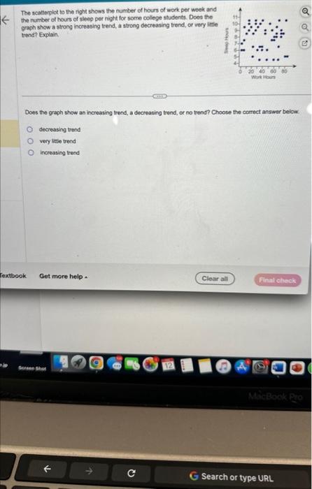 Solved The scatterplot to the nght shows the number of hours | Chegg.com